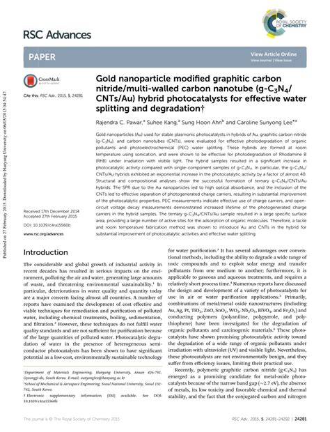 Pdf Gold Nanoparticle Modified Graphitic Carbon Nitridemulti Walled