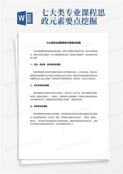 七大类专业课程思政元素要点挖掘word模板下载 编号qbbodkbe 熊猫办公
