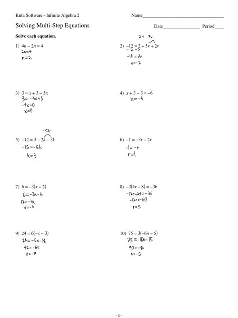 Solving Multi Step Equations Pdf Algebra Applied Mathematics Worksheets Library