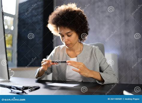 Remote Cheque Deposit Using Mobile Phone Stock Image Image Of African Bank
