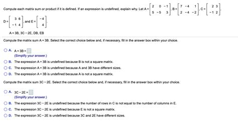 Solved 2 0 1 2 Compute Each Matrix Sum Or Product If It Is