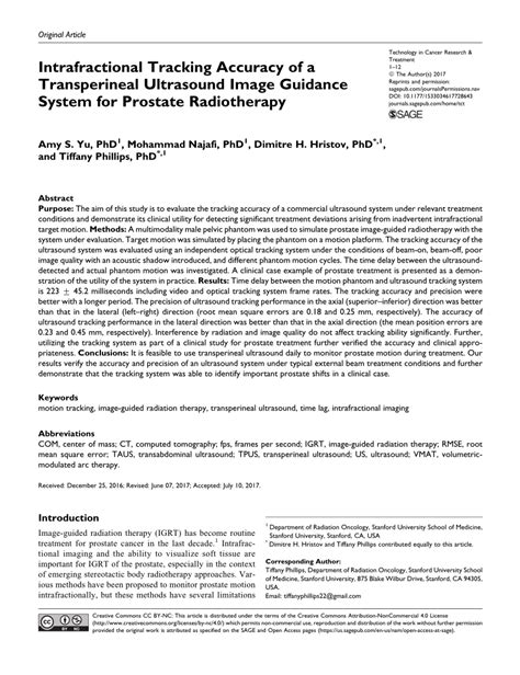 Pdf Intrafractional Tracking Accuracy Of A Transperineal Ultrasound