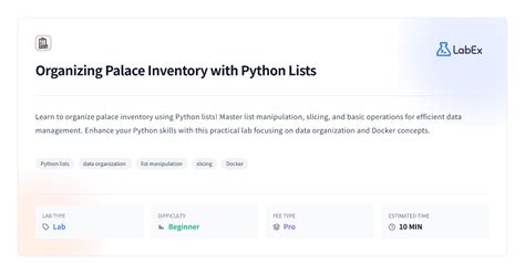 Python 리스트를 활용한 궁전 재고 관리 데이터 정리 및 슬라이싱 Labex