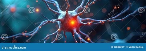 Illustration Of Nerve Cell Neuron Structure Shown With Detail Electrical Signal Transmission