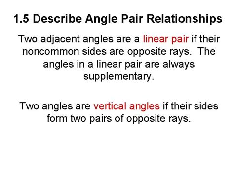 1 5 Describe Angle Pair Relationships Two Angles