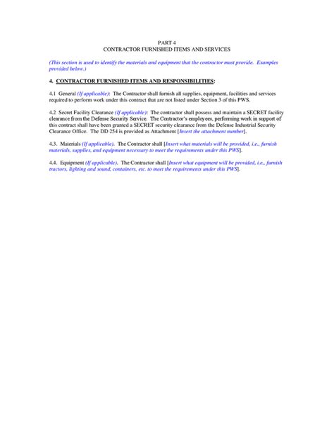 Performance Work Statement Pws Template In Word And Pdf Formats Page 9 Of 15 Performance Work Statement Pws Template In Word And Pdf Formats Page 9 Of 15