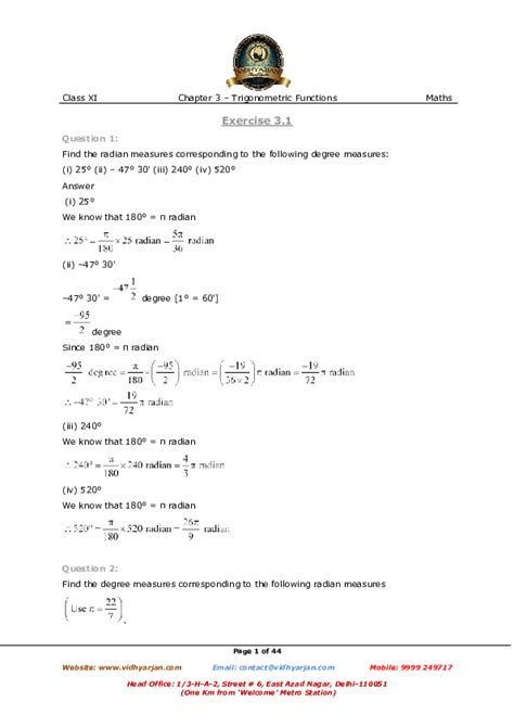 Pdf Chapter 3 Trigonometric Functions Vipul Jain