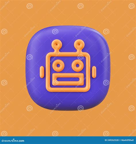 Emotion Icon Robot 3d Icon On A Rounded Button Shape Outline Emoji 3d Rendering Flat