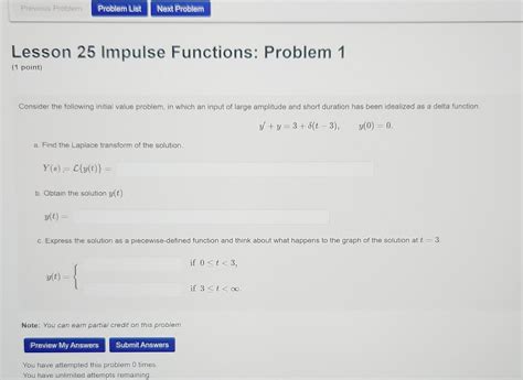 Solved Lesson 25 Impulse Functions Problem 1 1 Point