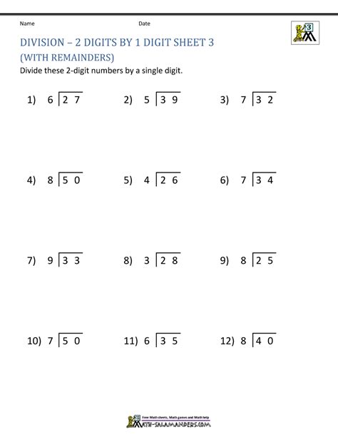 Division Answer Sheet Grade 5
