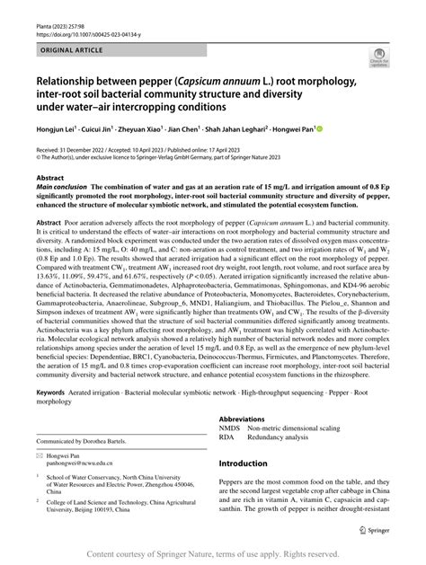Relationship Between Pepper Capsicum Annuum L Root Morphology Inter