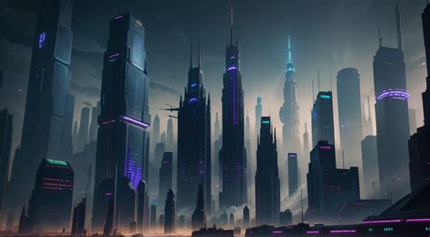 높은 건물이 많고 철로가 달리는 기차가 있는 도시 어두운 미래 도시 판타지 공상과학 도시에서 미래 도시 풍경 사이버펑크 대성당 Seaart Ai