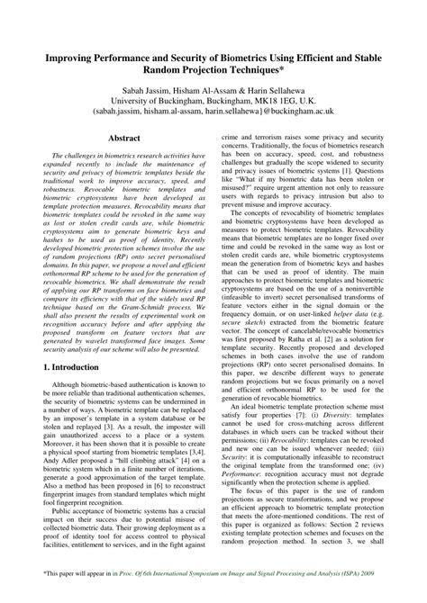 Pdf Improving Performance And Security Of Biometrics Using Efficient
