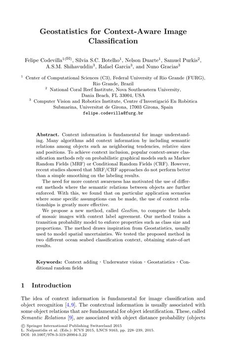 Pdf Geostatistics For Context Aware Image Classification