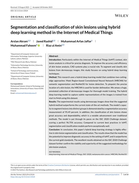 PDF Segmentation And Classification Of Skin Lesions Using Hybrid Deep