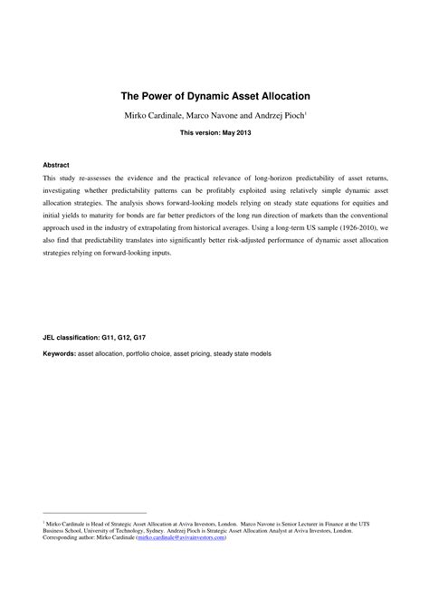 Pdf The Power Of Dynamic Asset Allocation