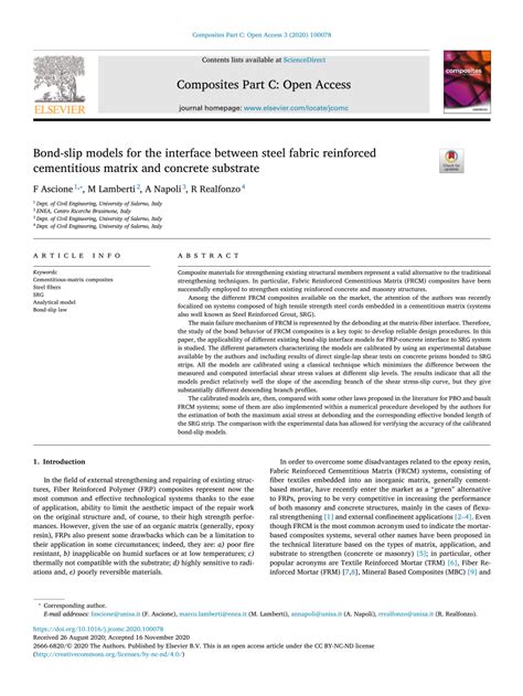 Pdf Bond Slip Models For The Interface Between Steel Fabric Reinforced Cementitious Matrix And