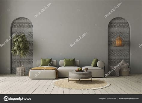 Diseño Interior Minimalista Sobre Fondo Pared Arco Concepto Maqueta
