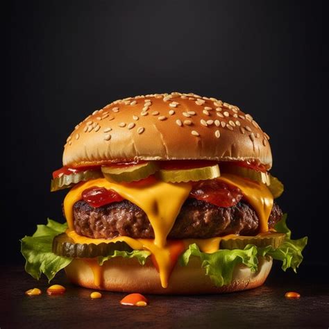Premium AI Image | A hamburger with a cheeseburger on top of it