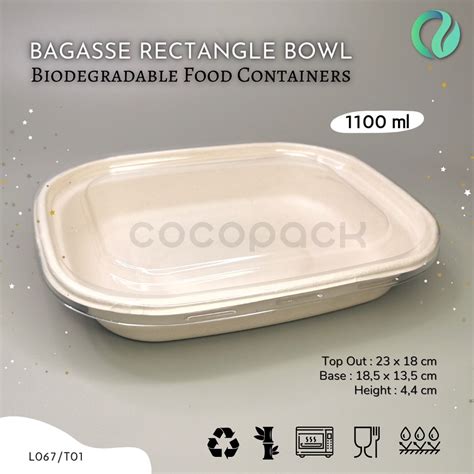Jual Bagasse Rectangle Bowl 1100ml Pet Lid 25 Pcs Shopee Indonesia
