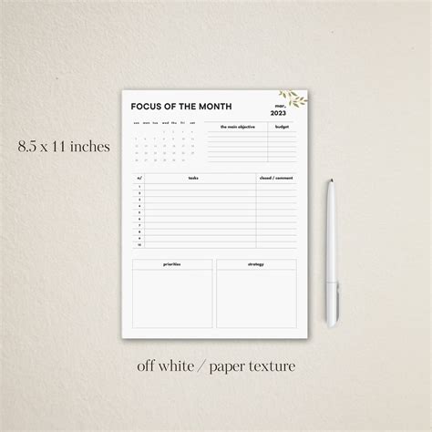 Monthly Focus Planner Template Printable Monthly Focus Planner Monthly