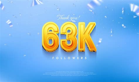63000 명의 충성스러운 팔로워를 위해 감사합니다 소셜 미디어 게시물에 대한 인사 디자인 프리미엄 벡터