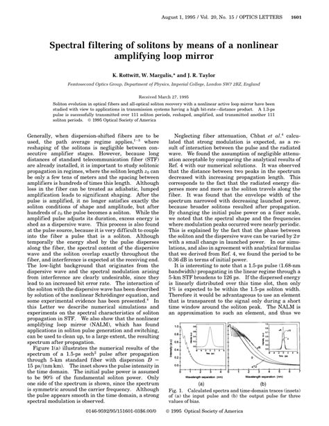 Pdf Spectral Filtering Of Solitons By Means Of A Nonlinear Amplifying