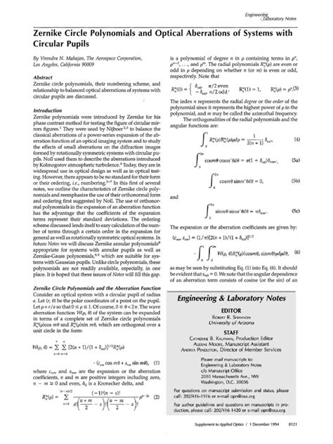 Zernike Circle Polynomials Mahajan1994 Pdf Light Applied And