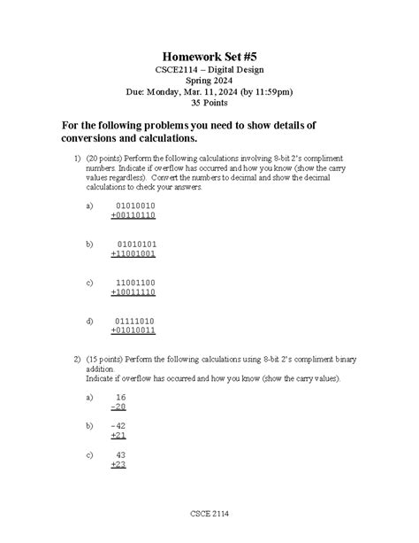 Hw5 Spring 2024 Homework 5 Homework Set Csce2114 Digital Design Spring 2024 Due Monday