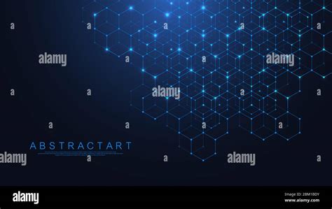 Hexagons Abstract Grid Background With Connected Lines And Dots Hex Digital Pattern With Subtle