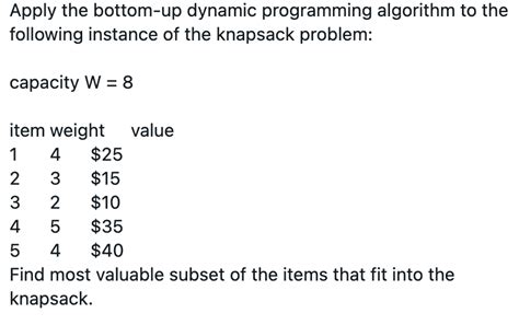 Solved Apply The Bottom Up Dynamic Programming Algorithm To Chegg
