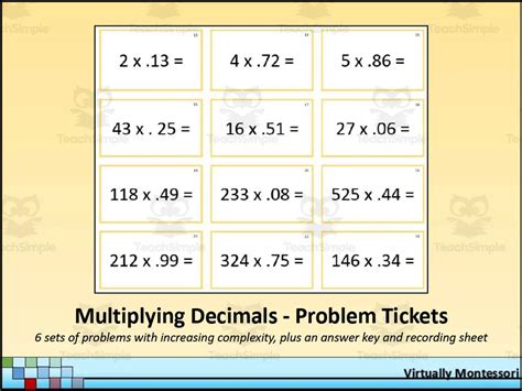 Multiplying Decimals Problem Tickets By Teach Simple