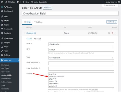 checkbox list meta box documentation