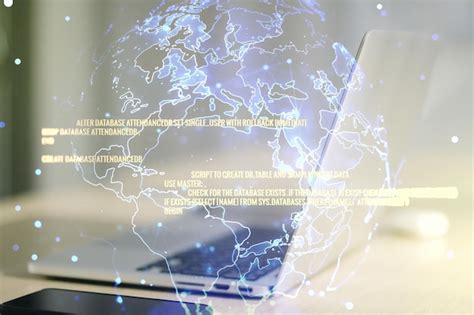 Premium Photo Multi Exposure Of Abstract Programming Language Hologram With World Map On