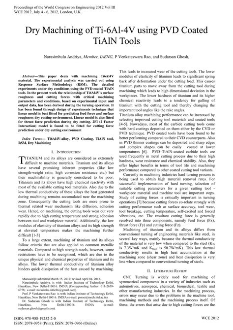 Pdf Dry Machining Of Ti 6al 4v Using Pvd Coated Tialn Tools