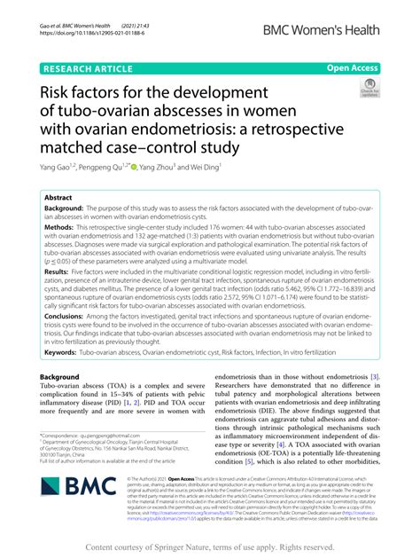 Pdf Risk Factors For The Development Of Tubo Ovarian Abscesses In