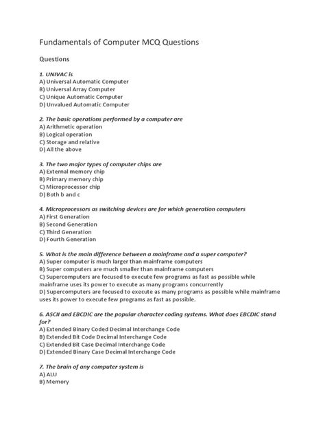 Computer Mcq Fundamentals Questions Pdf Computer Data Storage
