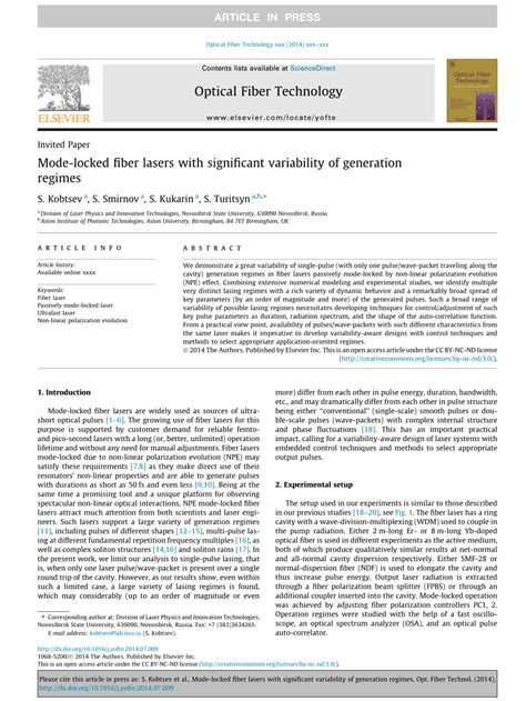 Pdf Mode Locked Fiber Lasers With Significant Variability Of Generation Regimes
