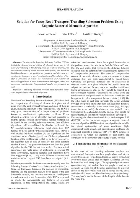 Pdf Solution For Fuzzy Road Transport Traveling Salesman Problem Using Eugenic Bacterial