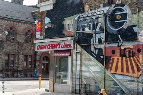 Exterior Building Mural And Ghost Sign Of Chew Chew S Diner Located At Carlton Street In