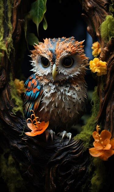 Premium Ai Image There Is A Small Owl Sitting On A Tree Branch With Moss Generative Ai