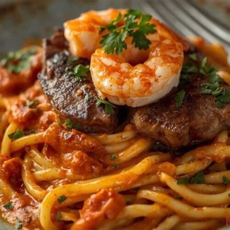Calabrian Steak And Shrimp Bucatini Recipe Easy Surf And Turf Pasta