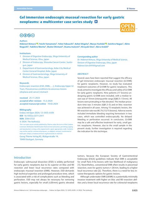 Pdf Gel Immersion Endoscopic Mucosal Resection For Early Gastric Neoplasms A Multicenter Case
