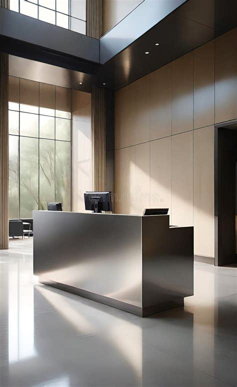 Reception Desk And Checkpoint At The Entrance To A Large Modern Office