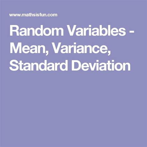 Random Variables Mean Variance Standard Deviation Standard