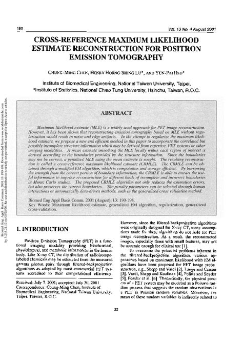 Pdf Cross Reference Maximum Likelihood Estimate Reconstruction For Positron Emission