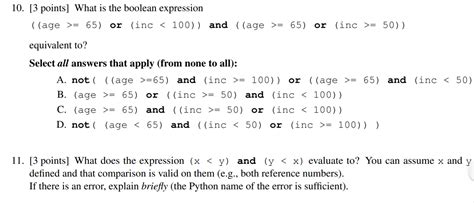 solved 10 what is the boolean expression age 65 or