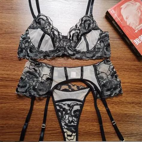 섹시한 레이스 메쉬 자수 Bralette 바디 조각 스틸 링 란제리 팬티 인기있는 멀티 피스 장래 브래지어와 팬티 세트 Aliexpress