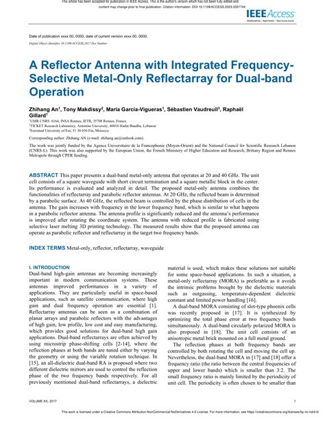 Pdf A Reflector Antenna With Integrated Frequency Selective Metal
