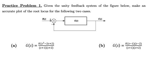 Solved Practice Problem 1 Given The Unity Feedback System Chegg Com